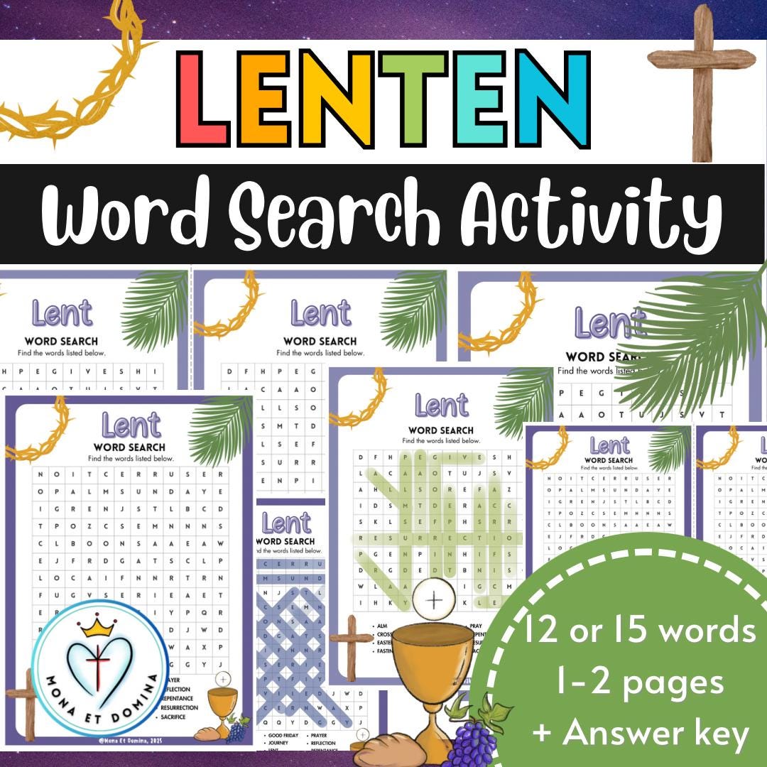LENTEN Season Word Search Puzzles Catholic Christian Worksheet Lent ...