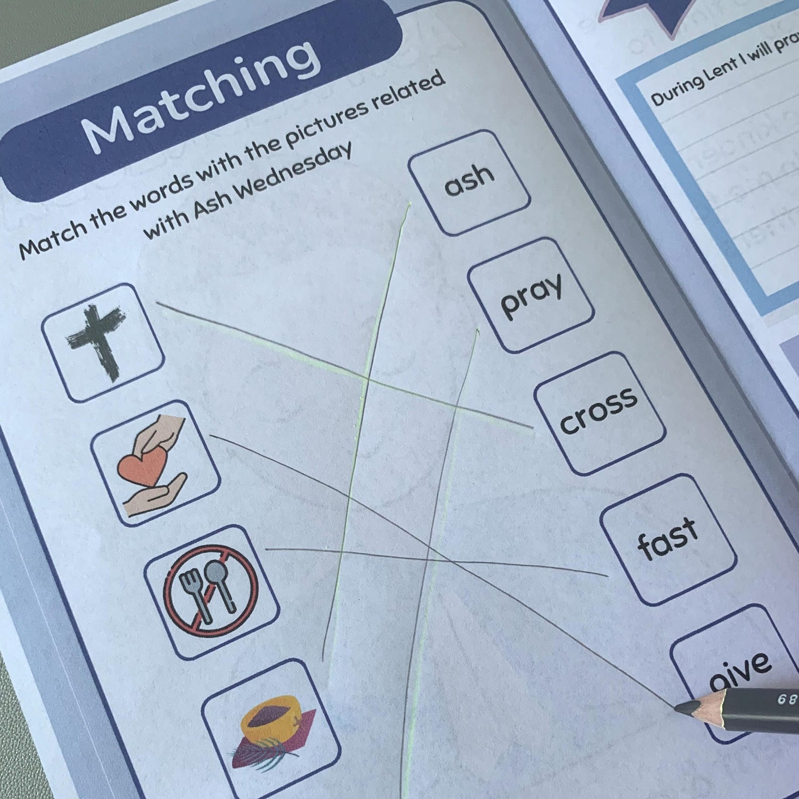 Ash Wednesday Lenten Promise Catholic Lent Activity Matching Words ...
