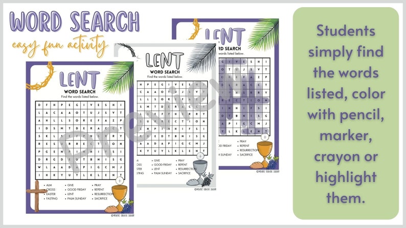 No Prep LENTEN Season Word Search Printable Activity, Ash Wednesday ...