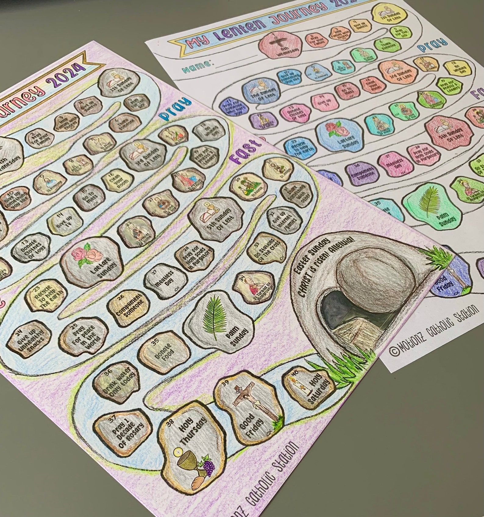 40 Days Catholic Lenten Journey to Easter Countdown Calendar Colouring ...