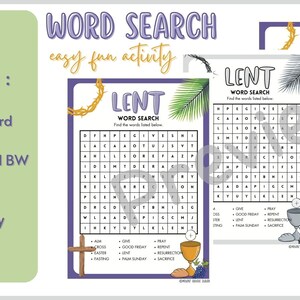 No Prep LENTEN Season Word Search Printable Activity, Ash Wednesday ...