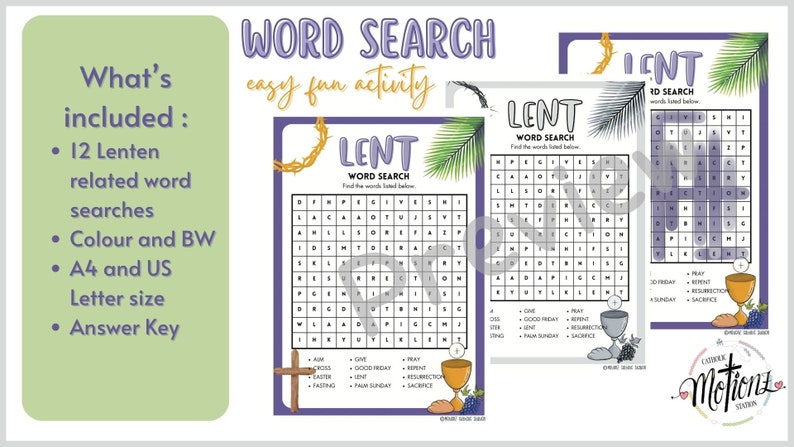 LENTEN Season Word Search Puzzles Catholic Christian Worksheet Lent ...
