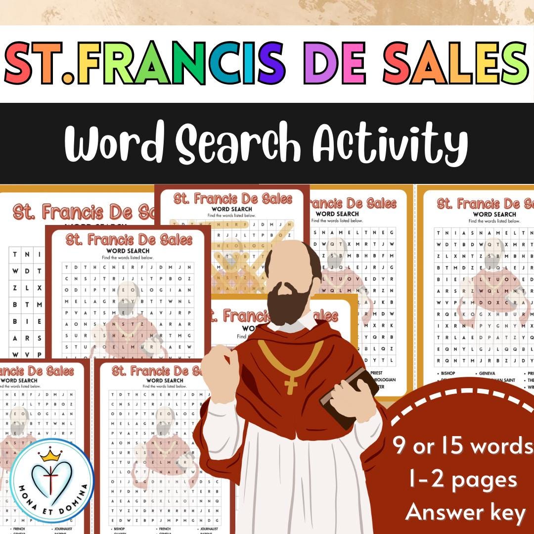 Digital Download St Francis De Sales Catholic Saint Word Search No Prep ...