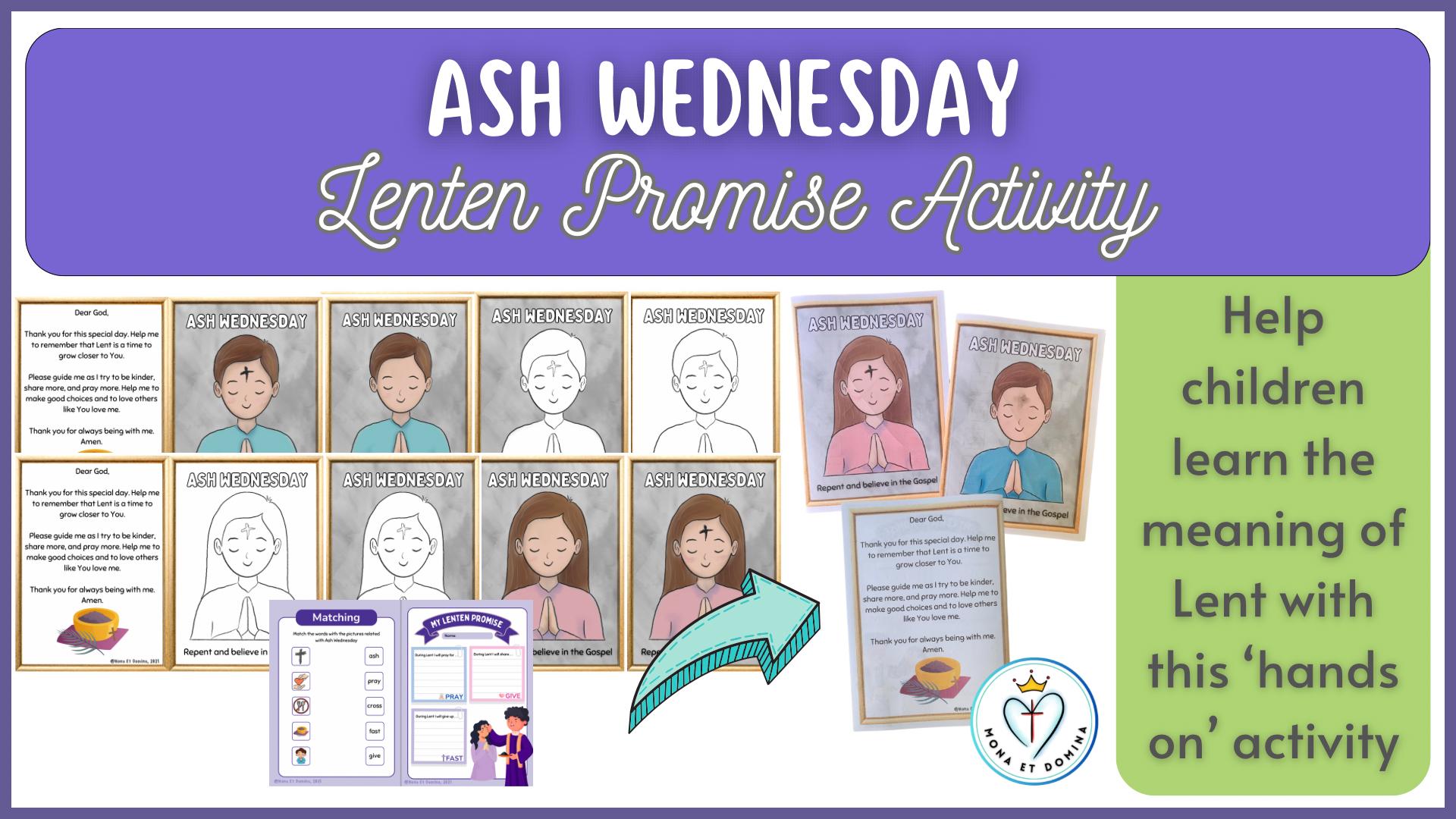 Ash Wednesday Lenten Promise Catholic Lent Activity Matching Words ...
