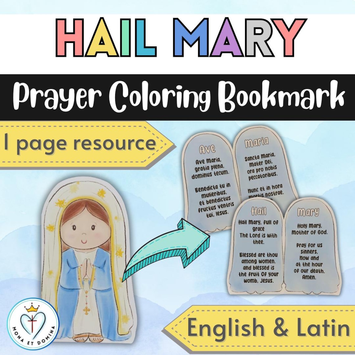 Hail Mary Catholic Prayer Interactive Coloring Page Bookmark Craft ...