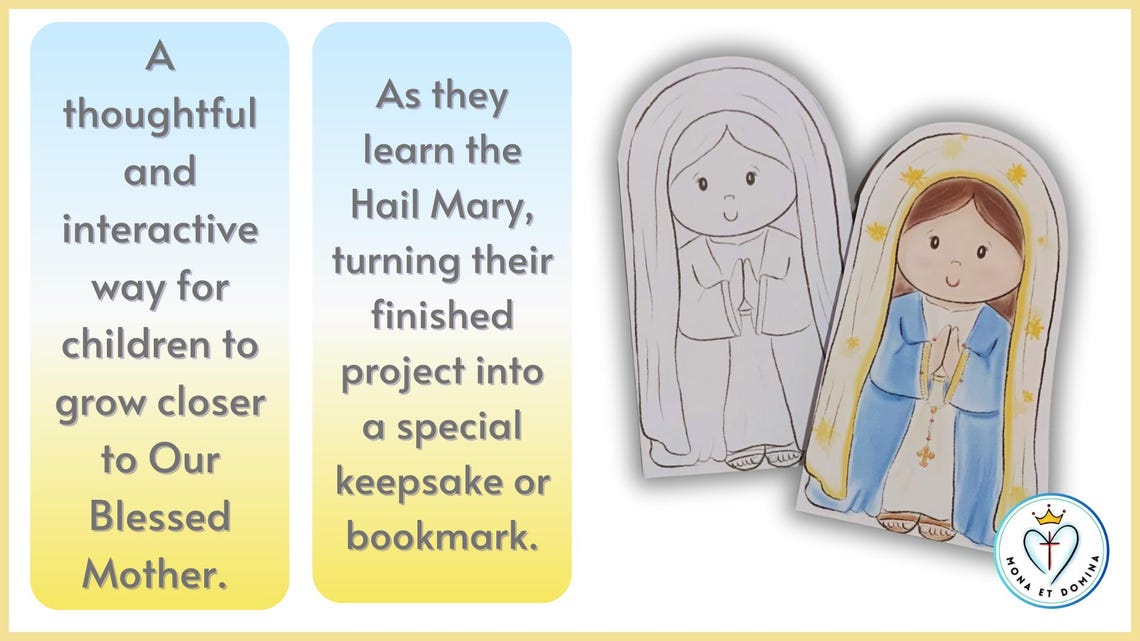 Hail Mary Catholic Prayer Interactive Coloring Page Bookmark Craft ...