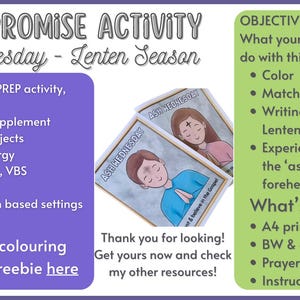 Ash Wednesday Lenten Promise Catholic Lent Activity Matching Words ...
