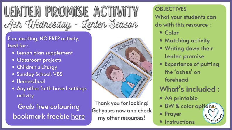 Ash Wednesday Lenten Promise Catholic Lent Activity Matching Words ...