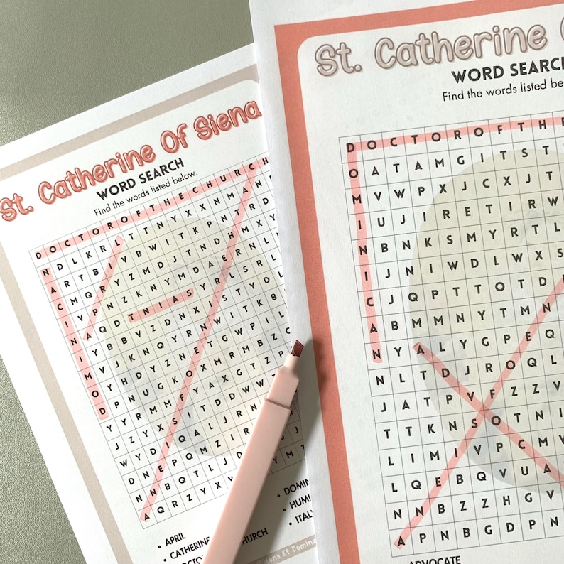 St Catherine of Siena Saint Word Search No Prep Printable Worksheet ...