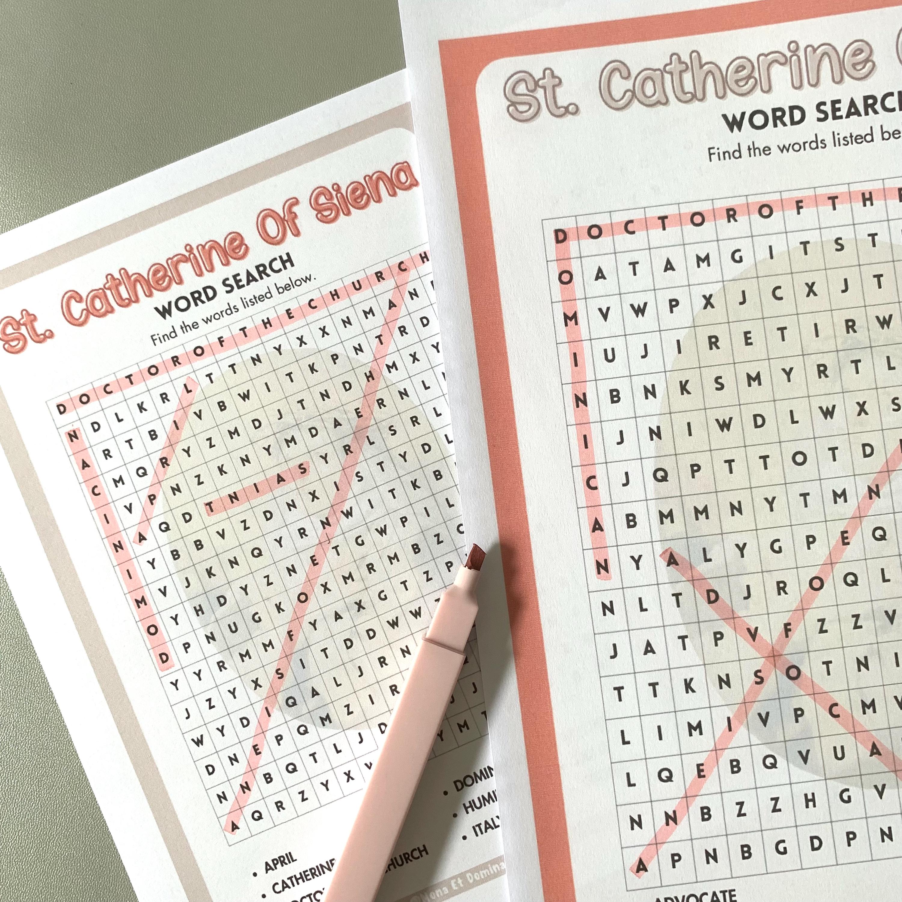St Catherine of Siena Saint Word Search No Prep Printable Worksheet ...