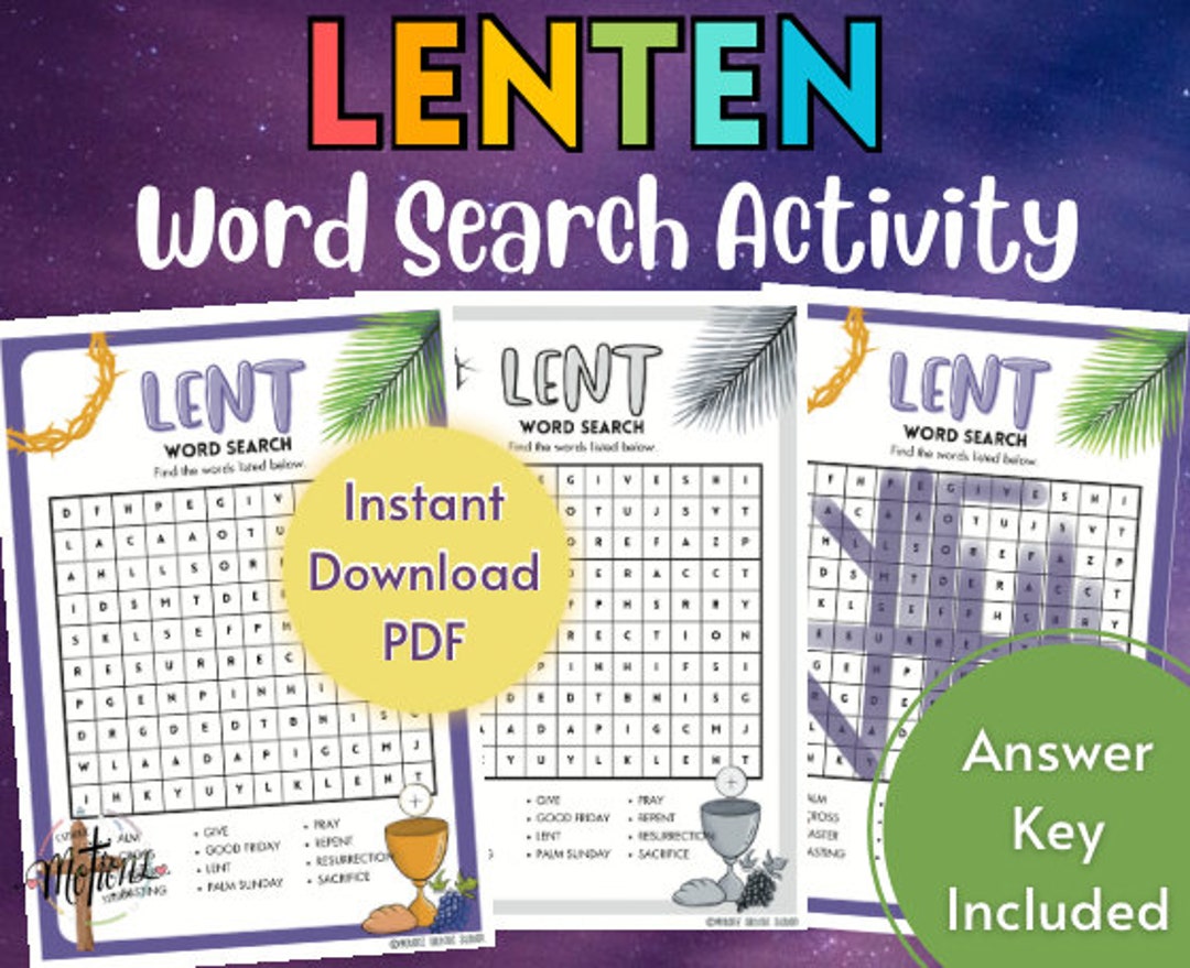No Prep LENTEN Season Word Search Printable Activity, Ash Wednesday ...