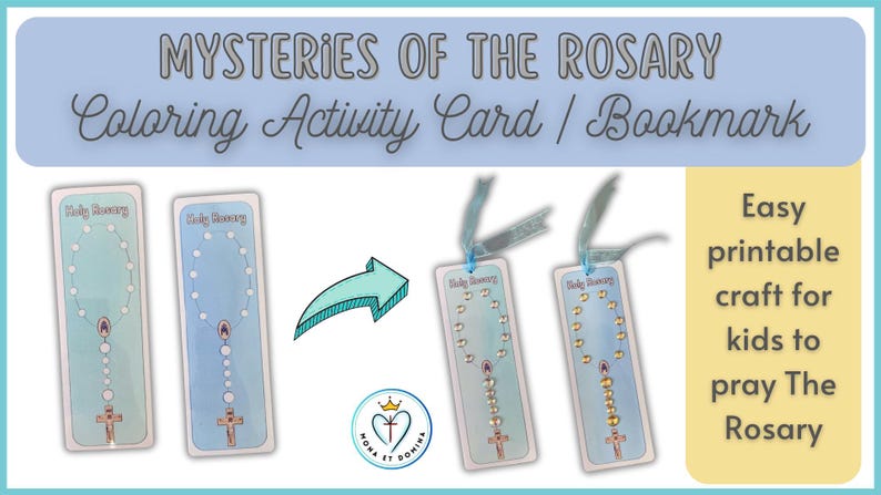 Holy Rosary Mysteries Catholic Prayer Card Bookmark Craft Coloring ...
