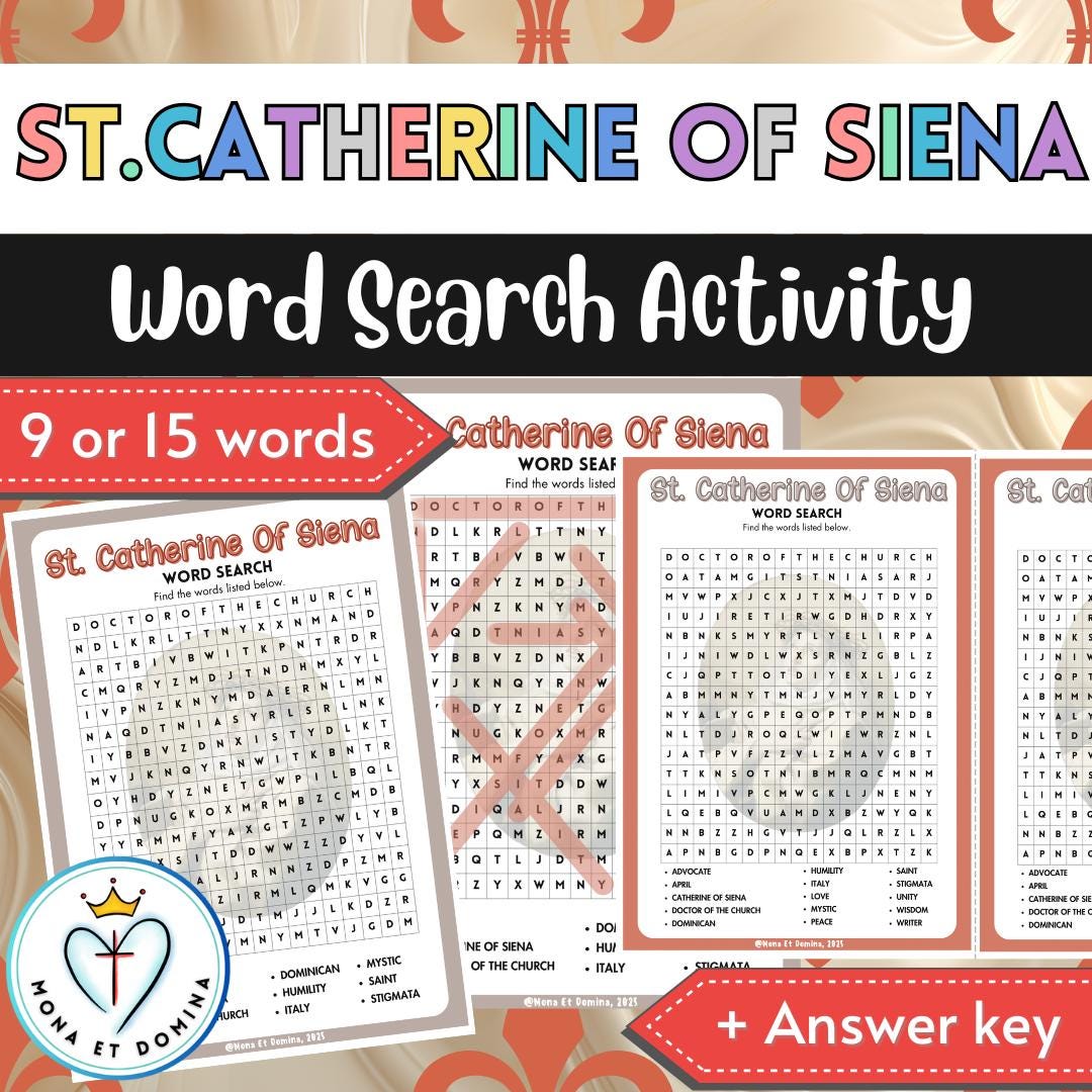 St Catherine of Siena Saint Word Search No Prep Printable Worksheet ...