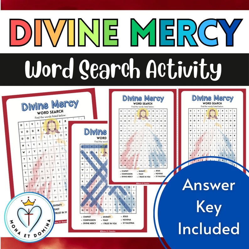 Digital Download Divine Mercy Sunday Word Search No Prep Printable ...