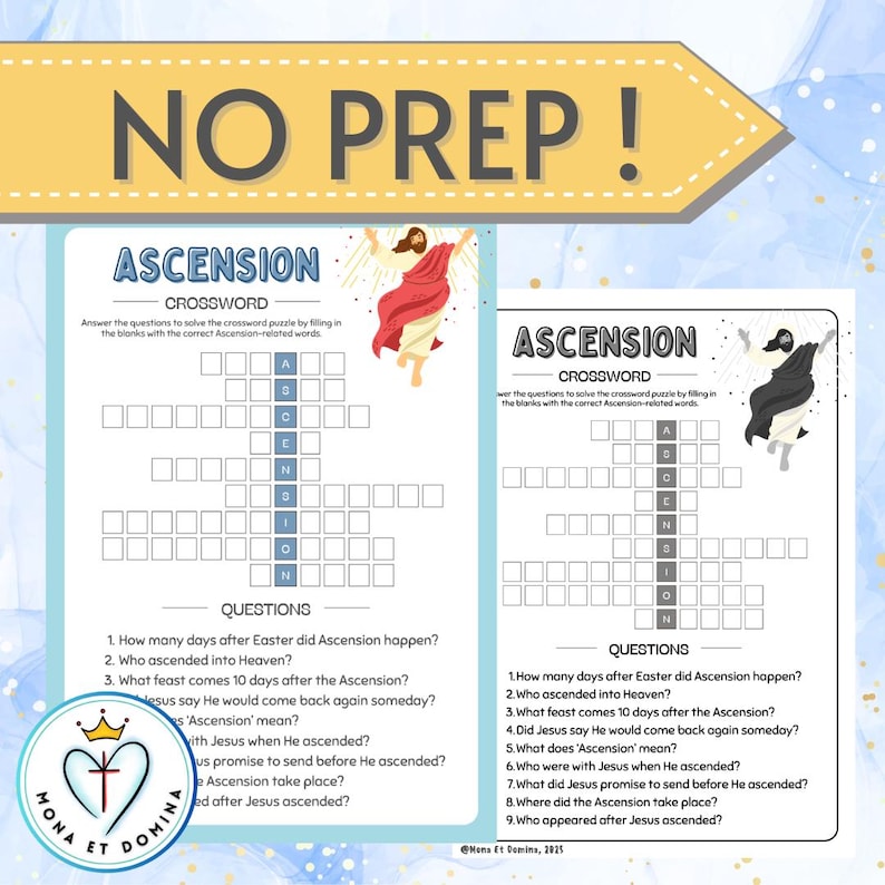 Ascension of Jesus Worksheet Crossword Puzzle No Prep Feast Day ...