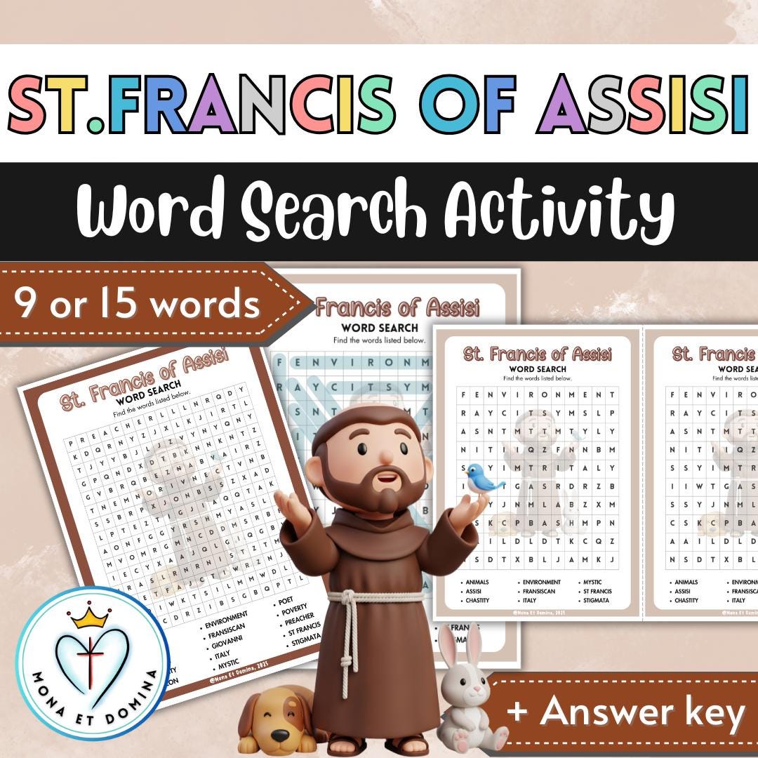 St Francis of Assisi Worksheet Catholic Saint Word Search No Prep ...