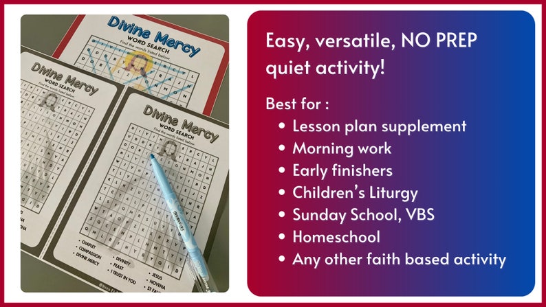 Digital Download Divine Mercy Sunday Word Search No Prep Printable ...