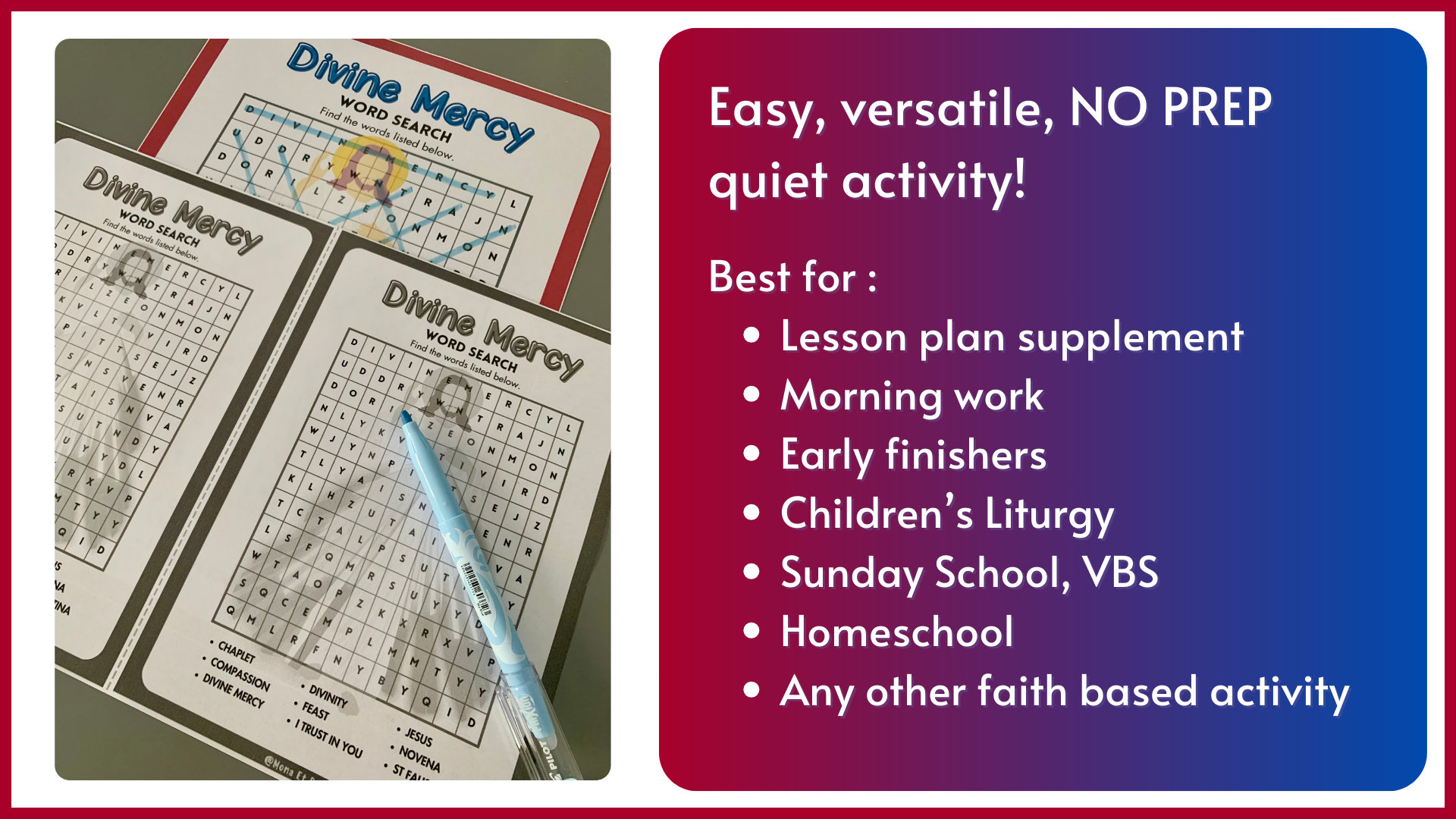 Digital Download Divine Mercy Sunday Word Search No Prep Printable ...