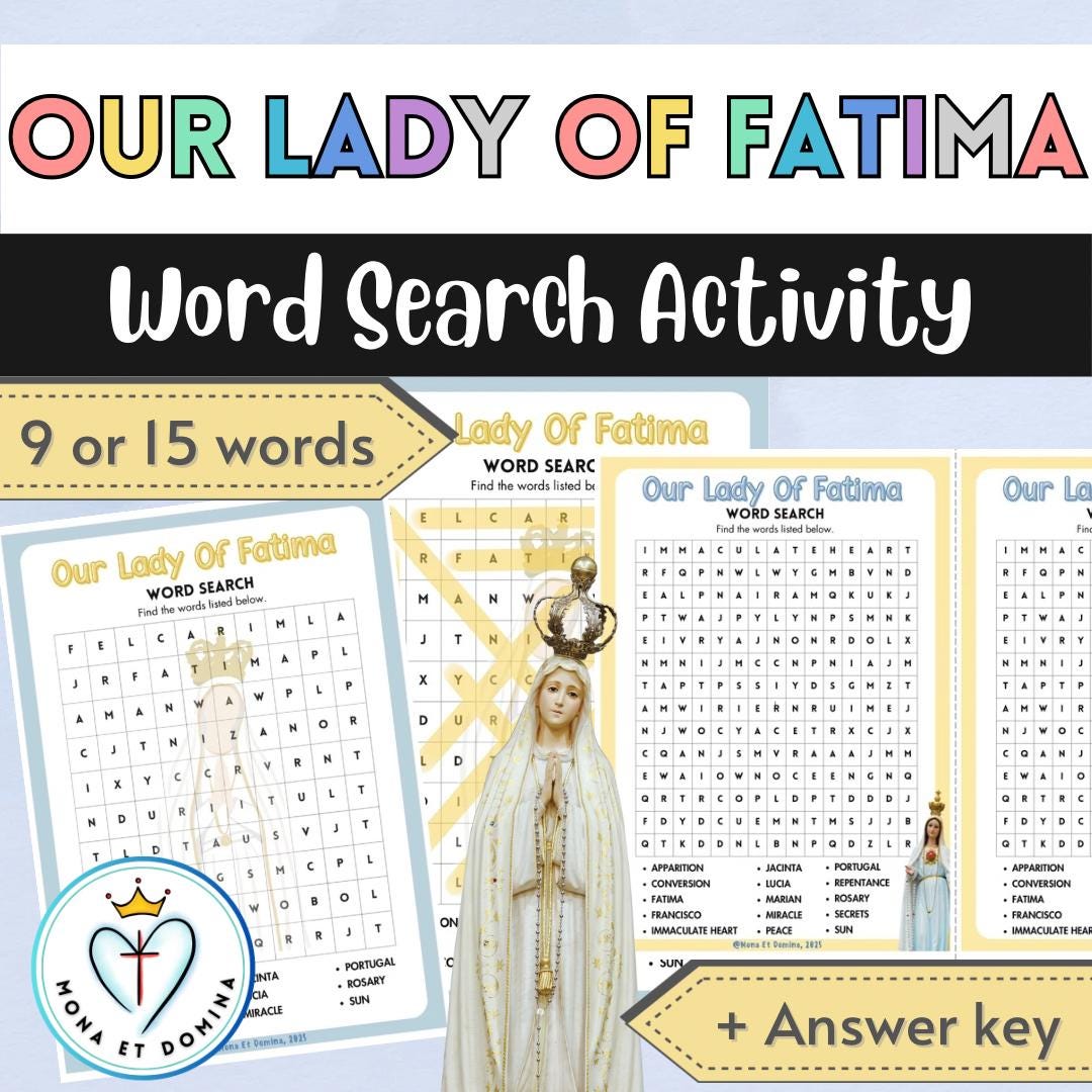 Our Lady of Fatima Devotion Marian Apparition Word Search No Prep ...