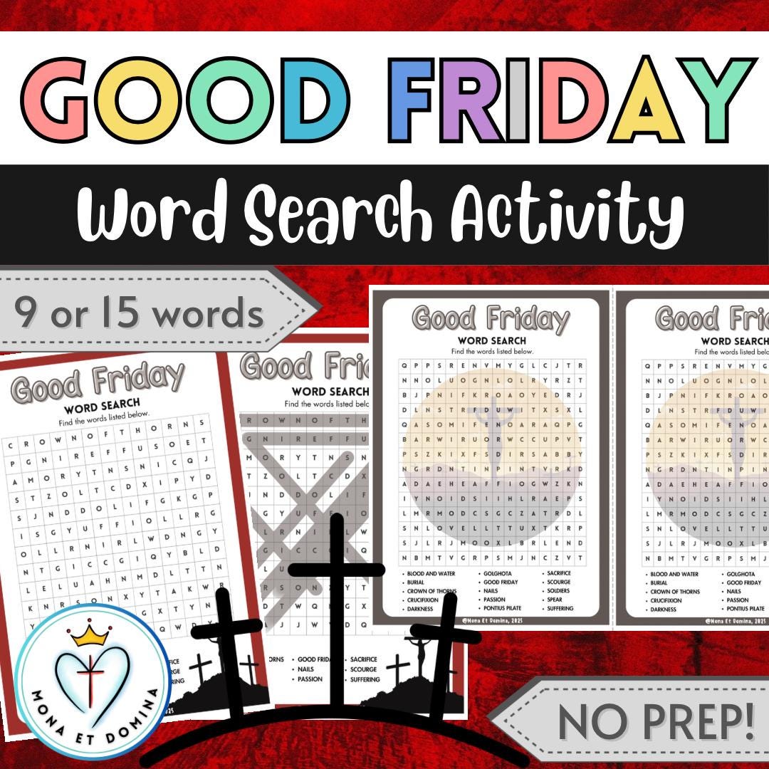 Good Friday Word Search Puzzles Crucifixion Holy Week Easter Activity ...