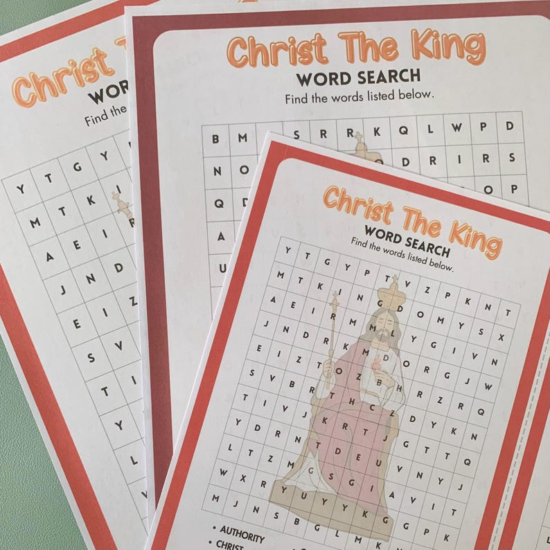 Christ the King Word Search Catholic Feast Day Solemnity Sunday No Prep ...
