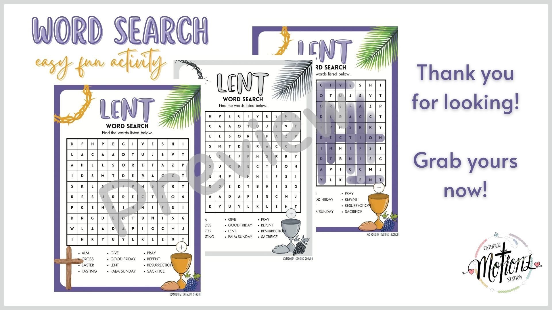 No Prep LENTEN Season Word Search Printable Activity, Ash Wednesday ...