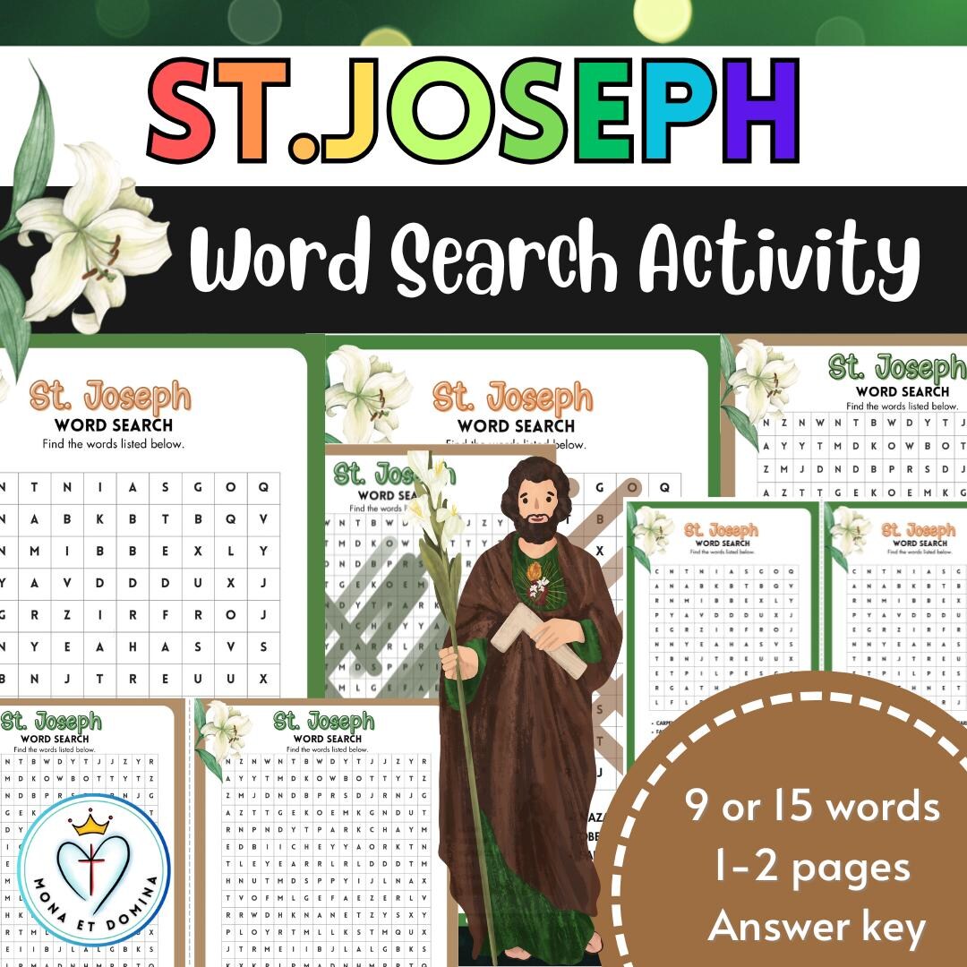 Digital Download St Joseph Holy Family Saint Word Search No Prep ...