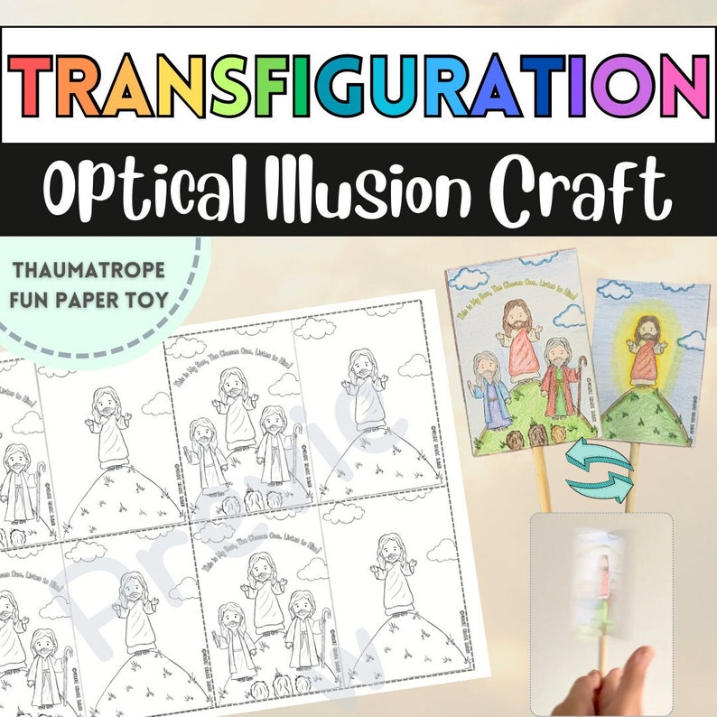Transfiguration of Jesus Mark 9 Bible Lesson Craft Optical Illusion ...
