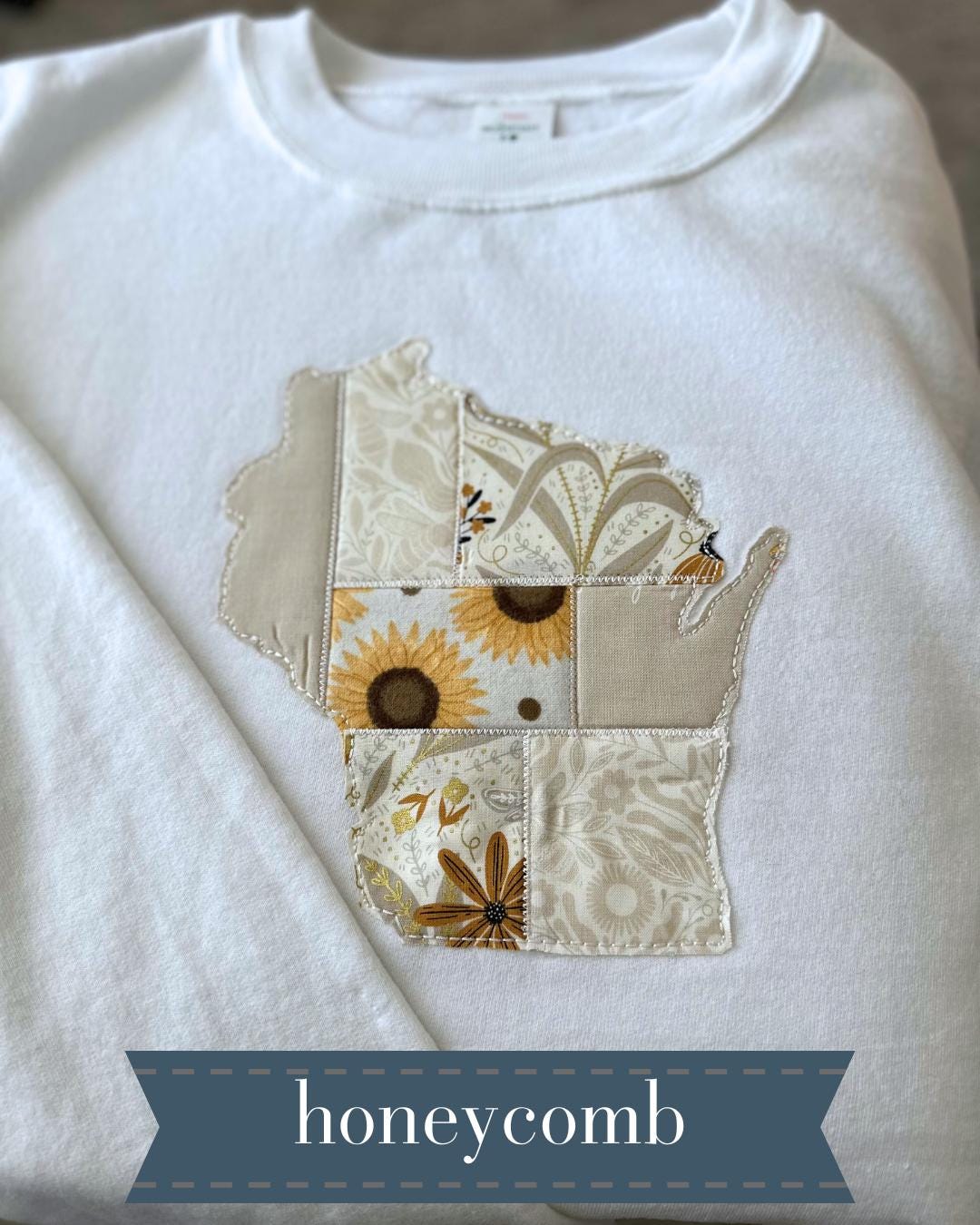 Patchwork State Crewneck, Quilted Sweatshirt, Vintage Fabric Embroidery ...