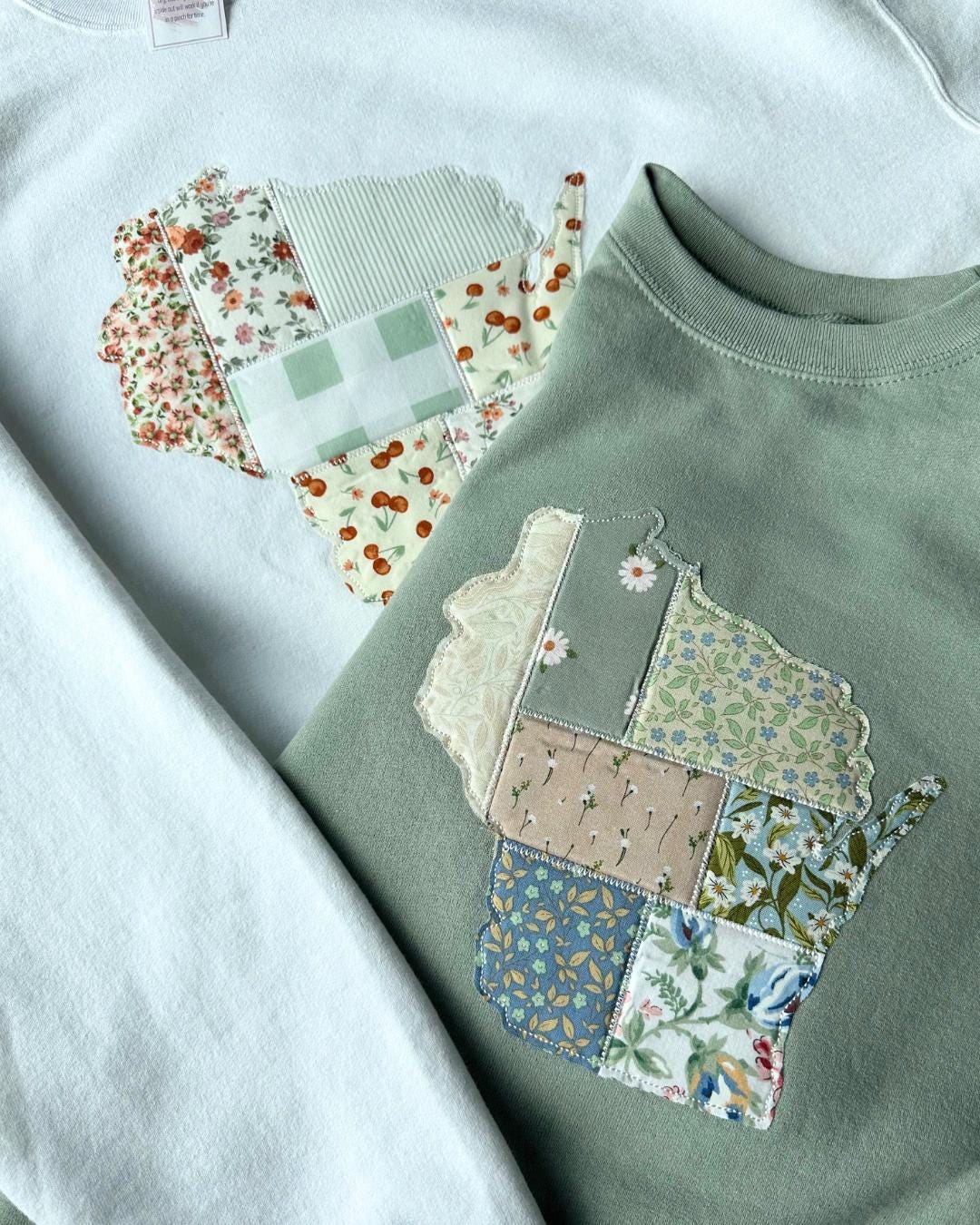 Patchwork State Crewneck, Quilted Sweatshirt, Vintage Fabric Embroidery ...