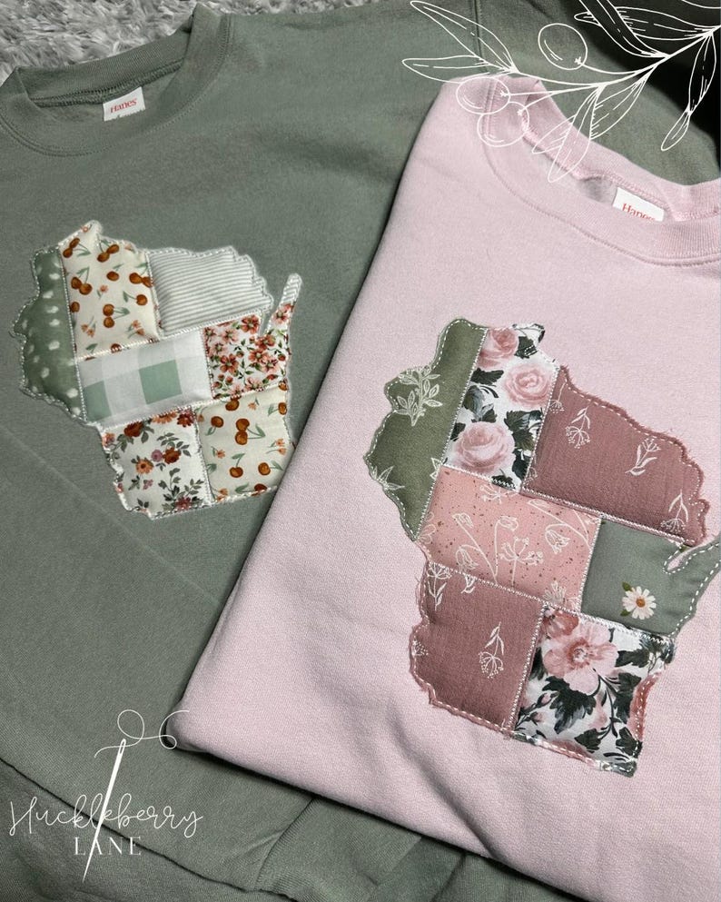 Patchwork State Crewneck, Quilted Sweatshirt, Vintage Fabric Embroidery ...
