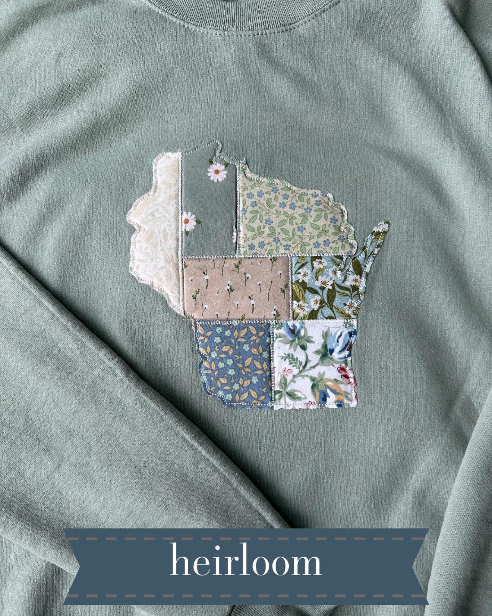 Patchwork State Crewneck, Quilted Sweatshirt, Vintage Fabric Embroidery ...