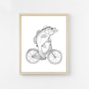Fish on a Bike Art Print. Whimsical Wall Art. Funny Wall Decor ...