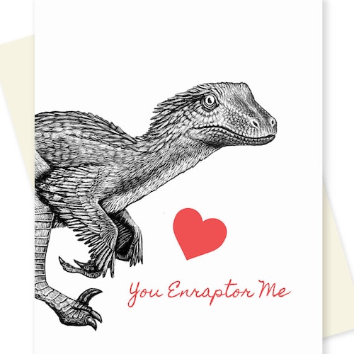 Dinosaur Valentine Card. Velociraptor Valentines Day Card. - Etsy