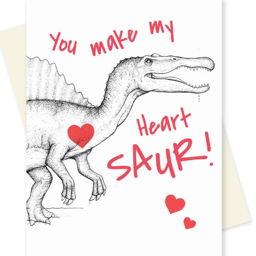 Dinosaur Valentine. Spinosaurus Card. Nerdy Valentines Day. - Etsy