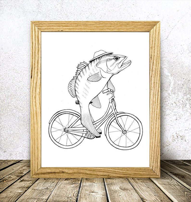 Fish on a Bike Art Print. Whimsical Wall Art. Funny Wall Decor ...