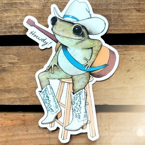 Cute Vinyl Cowboy Frog Sticker. Funny Waterproof Laptop Water Bottle ...