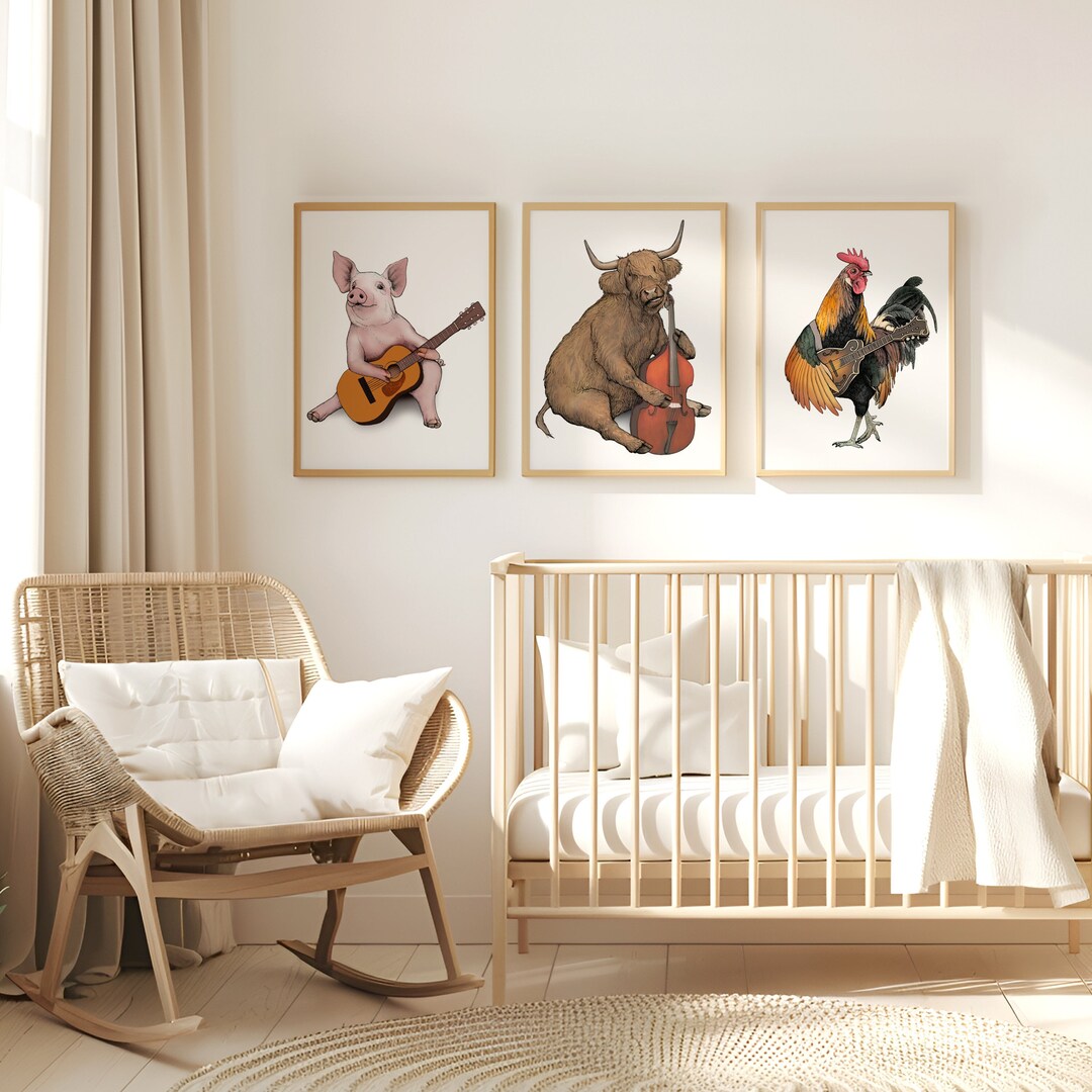 Printable Bluegrass Farm Animals Art Print Set of 3. Cute Musical ...