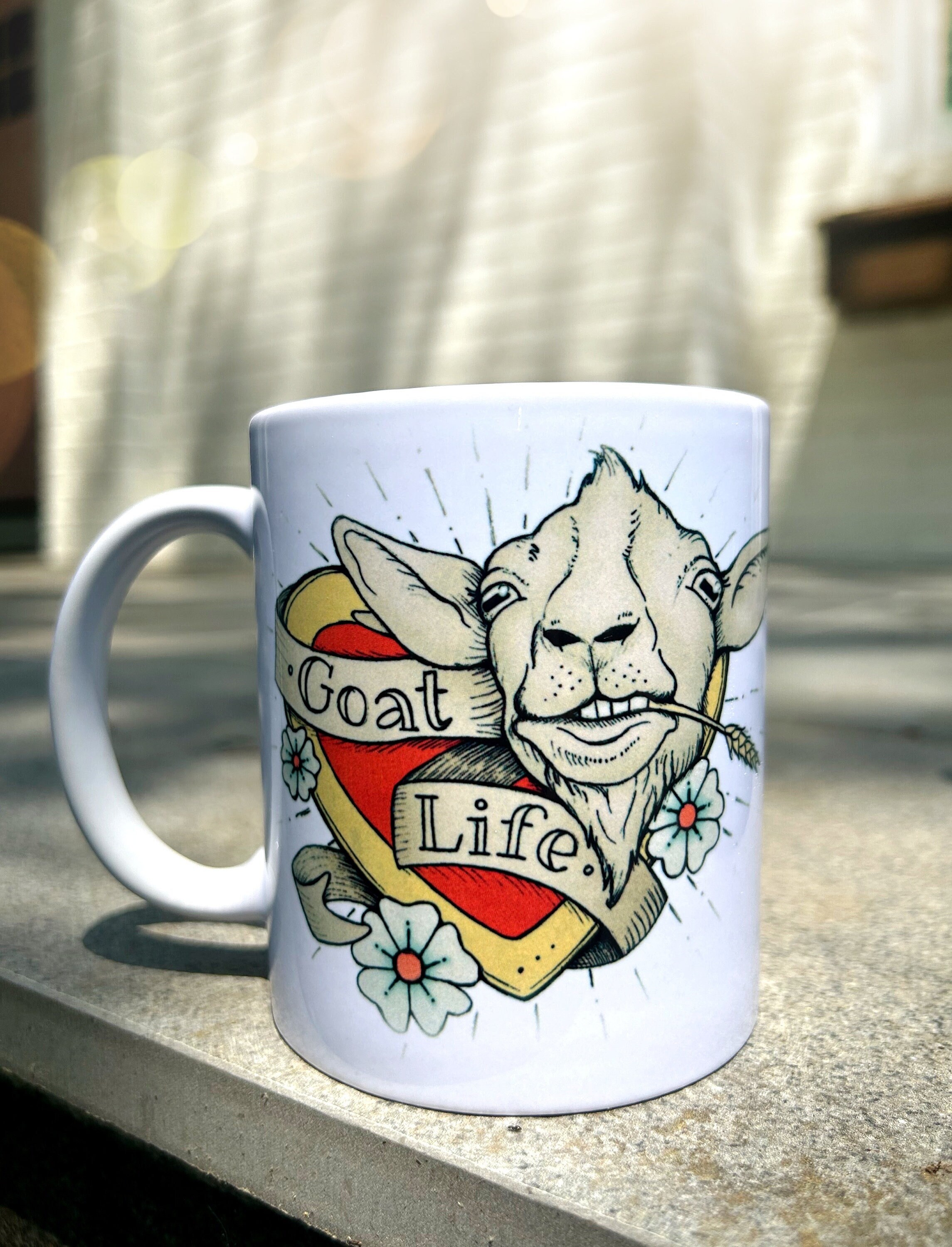 Funny Ceramic Goat Life Mug. Coffee Cup. Goat Lover Gift. Retro Heart ...