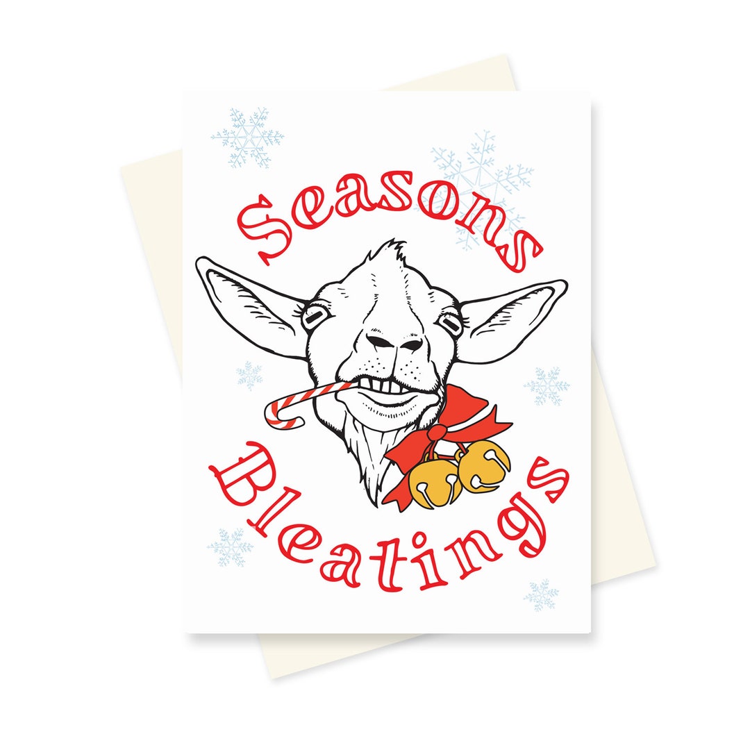 Goat Christmas Card. Seasons Greetings. Funny Goat Card. Farm Holiday ...