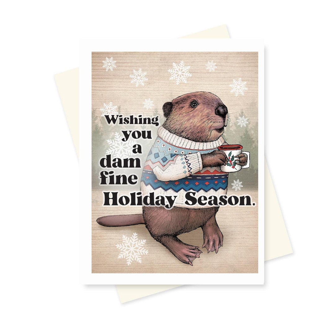 Printable Holiday Card Funny Beaver. Winter Christmas Season Cute ...