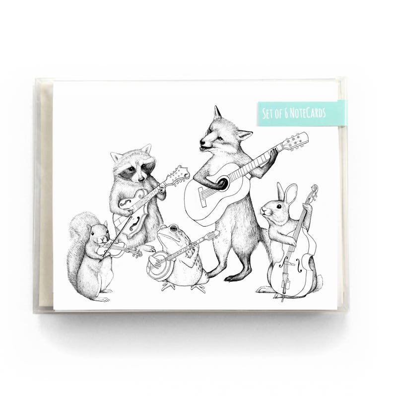 Bluegrass Animal Band Notecards. Boxed Set Woodland Stationery. Cute ...