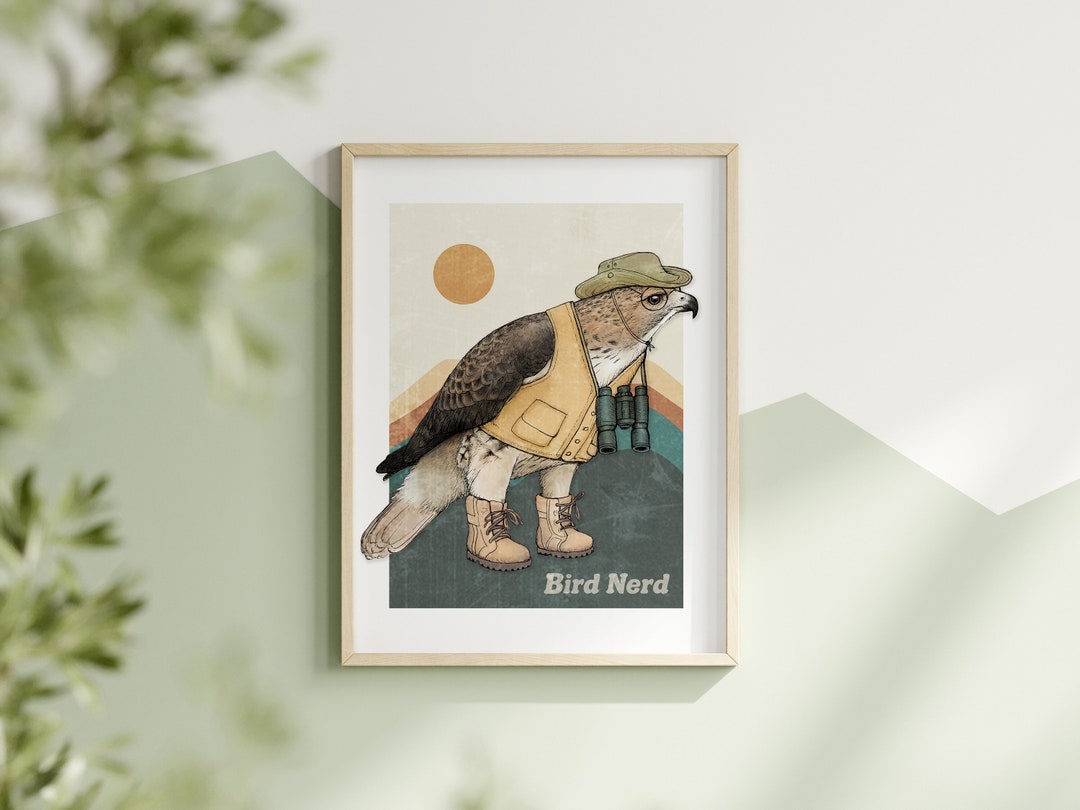 Red Tailed Hawk Bird Nerd Art Print. Birding Artwork Outdoors Nature ...