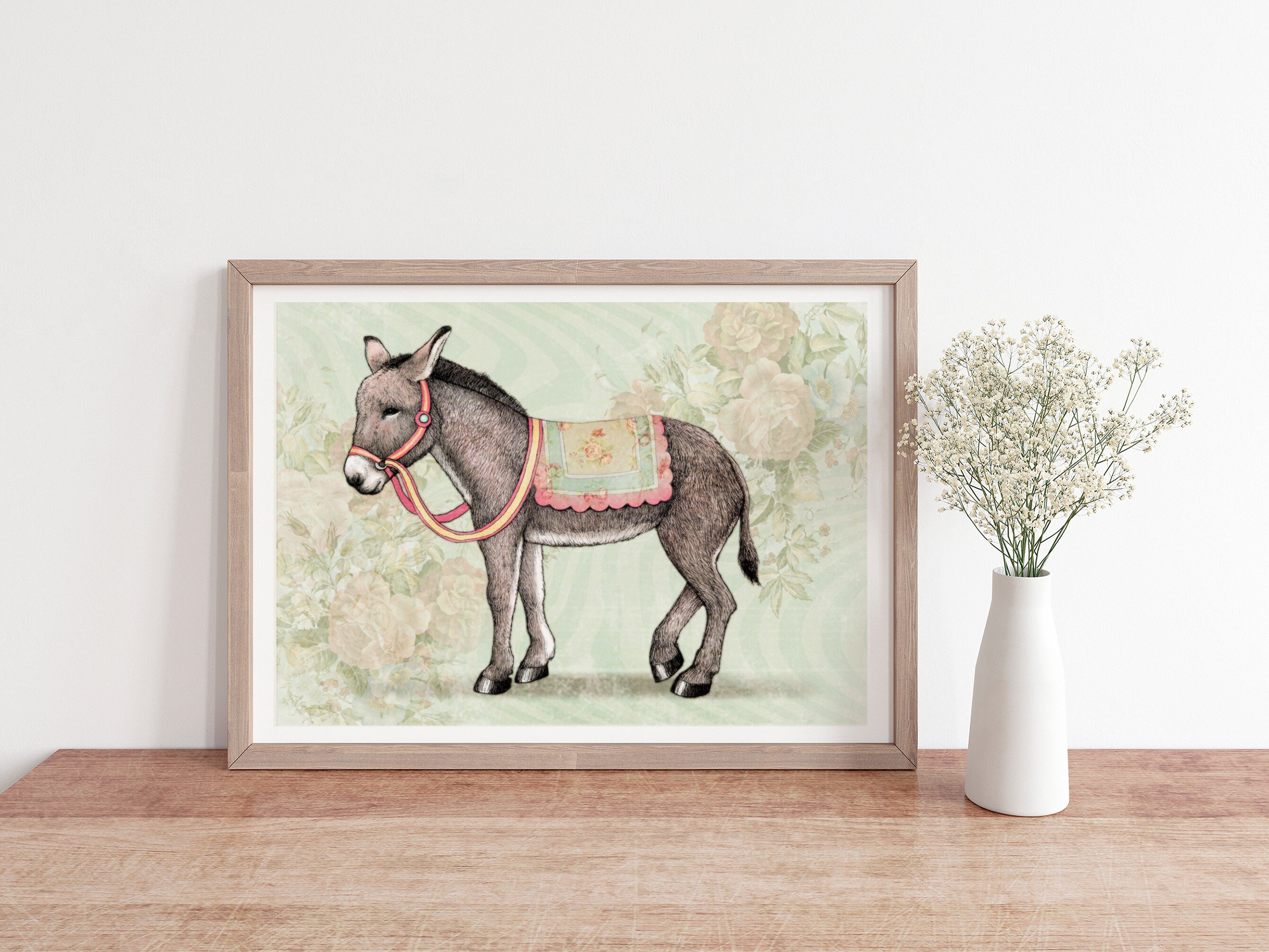 Printable Floral Donkey Art Print Colorful Farmhouse Artwork Cute ...