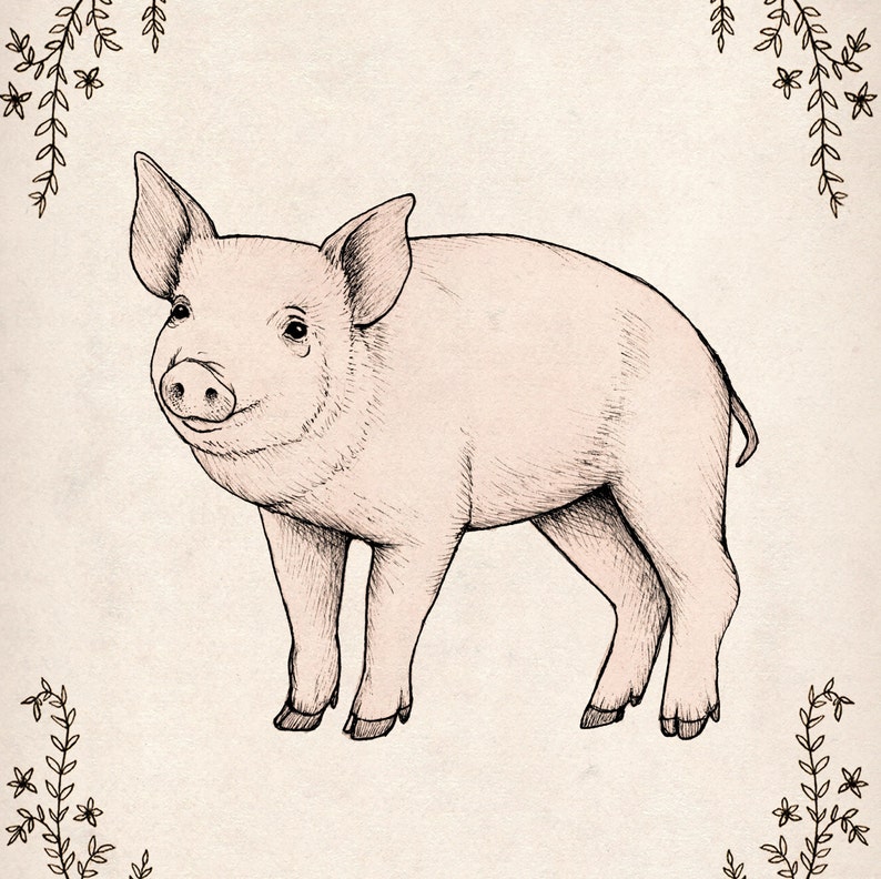 Pig Art Print. Cute Nursery Decor. Farm Animal Print. Piglet | Etsy
