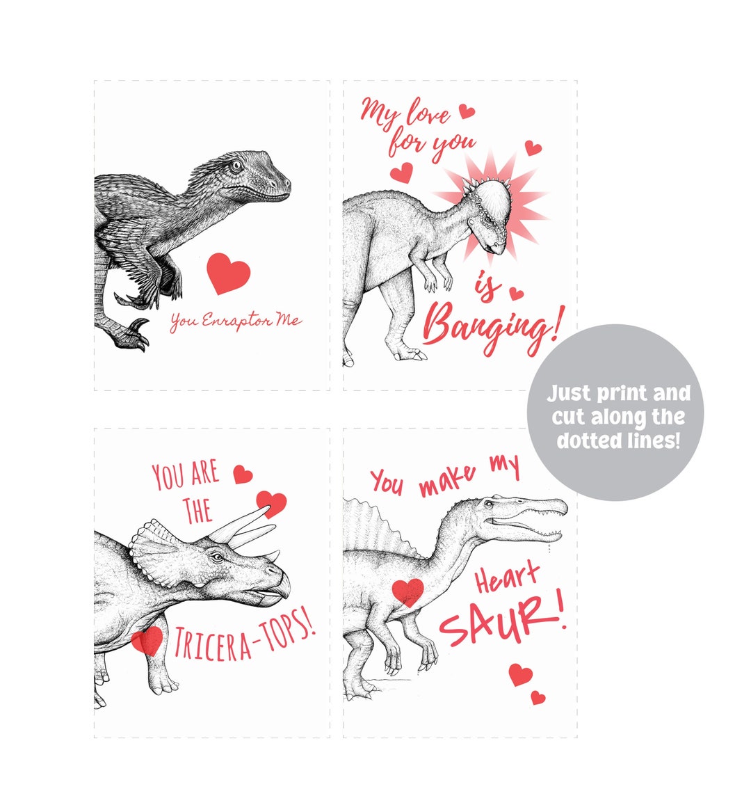 Dinosaur Valentine Set Printable Art. Nerdy Funny Dinosaur Cards ...