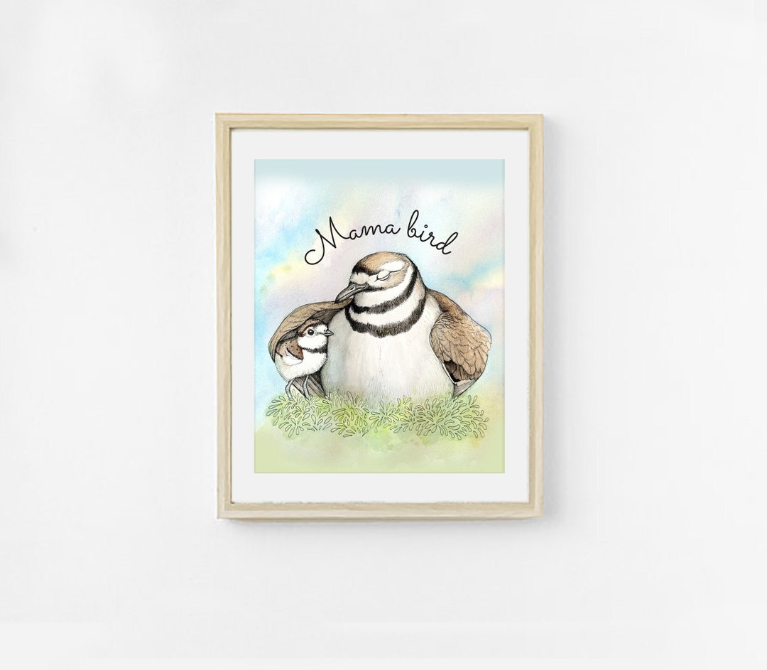 Printable Mama & Baby Bird Art Print Watercolor Cute Gift Sweet Mother ...