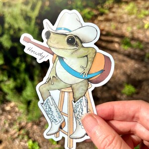 Cute Vinyl Cowboy Frog Sticker. Funny Waterproof Laptop Water Bottle ...