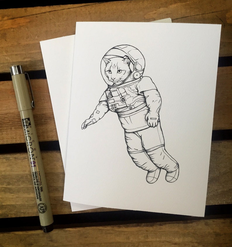 Space Cat Notecards Set of 4 Space Cat Stationary Geeky - Etsy