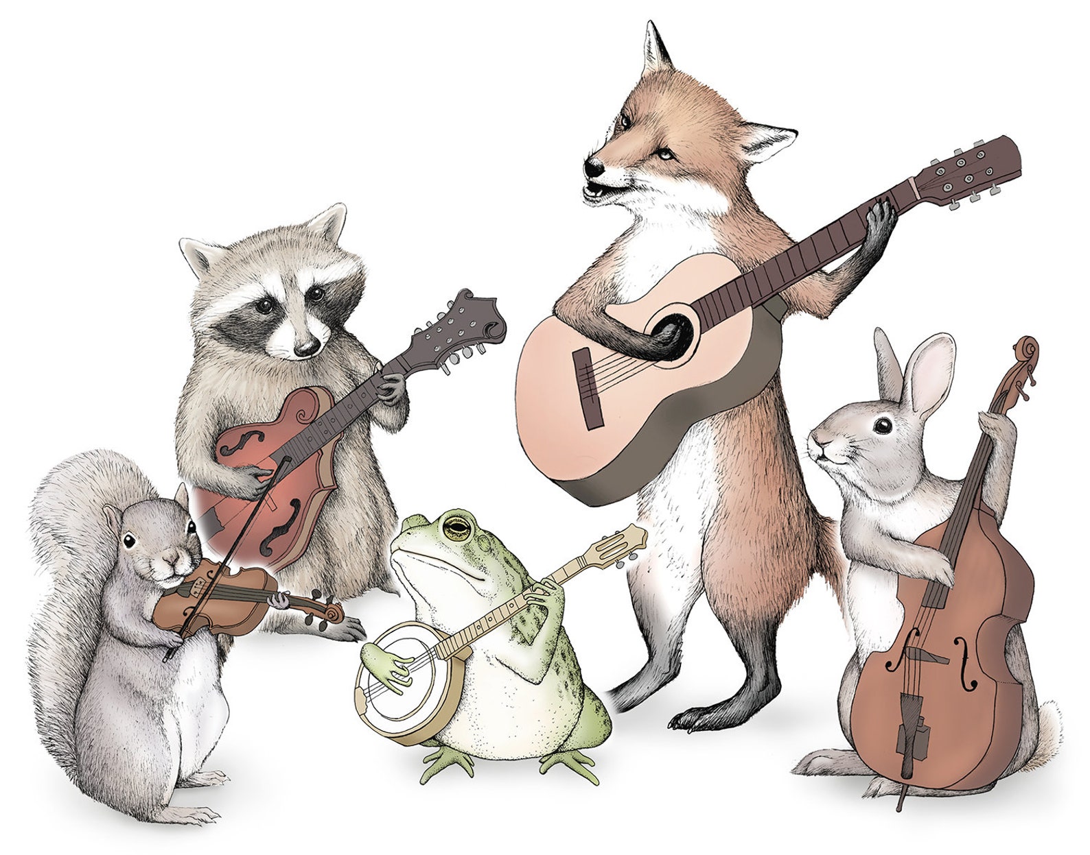 Bluegrass Animal Band Art Print - Bluegrass Art - Animal Art - Music ...